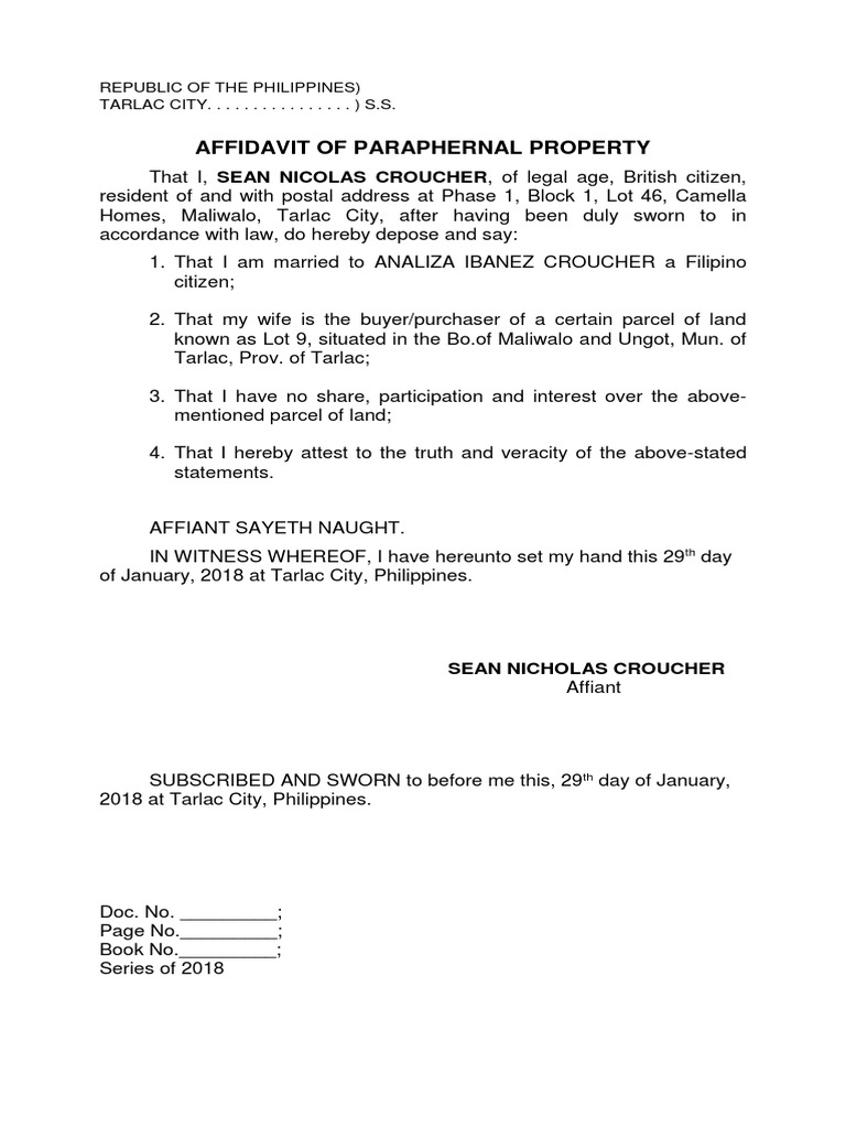 Affdavit of Paraphernal Property | PDF