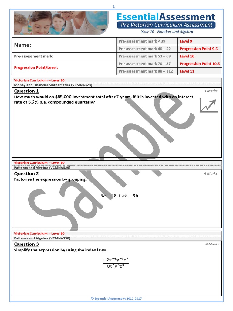 Year 10 - Number and Algebra - Pre Victorian Curriculum Assessment - 9. ...