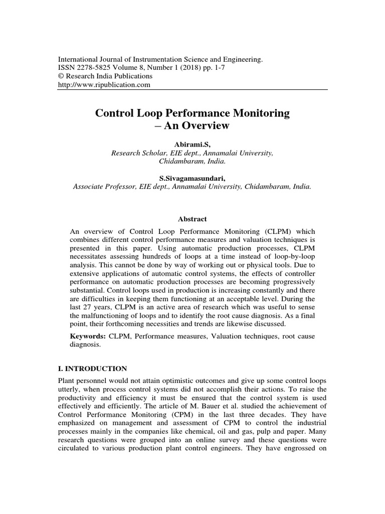Control Loop Performance Monitoring - An Overview: Abirami.S | PDF | Control Theory ...