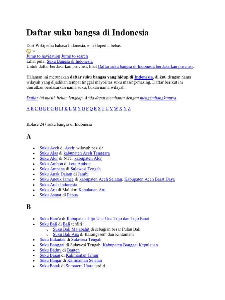 Daftar Suku Bangsa Di Indonesia | PDF