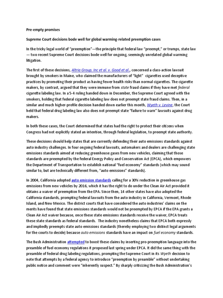 Supreme Court Rulings on Preemption Impact | PDF | Federal Preemption ...