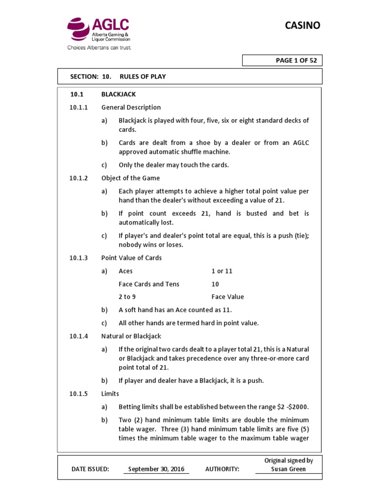 AGLC Rules of Play | PDF | Betting In Poker | Gaming Devices