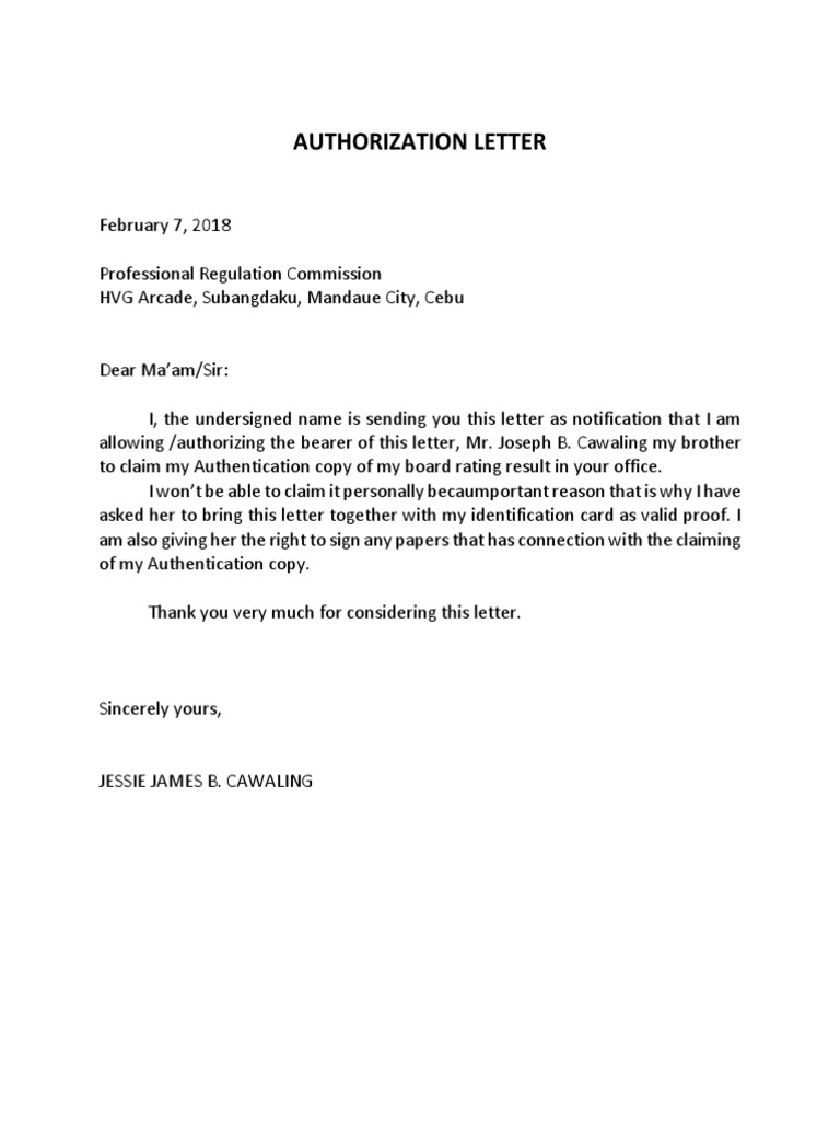 PRC Authorization Letter | PDF PRC Authorization Letter | PDF
