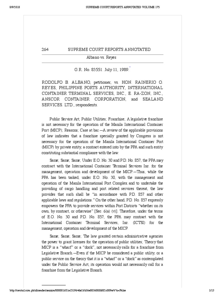 264 Supreme Court Reports Annotated Albano vs. Reyes | PDF | Supreme ...