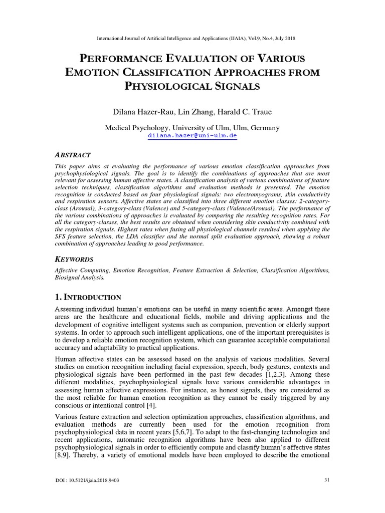 Performance Evaluation of Various Emotion Classification Approaches ...