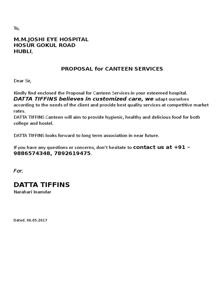 Canteen-Proposal - Datta Tiffins | PDF | Kitchen | Tableware
