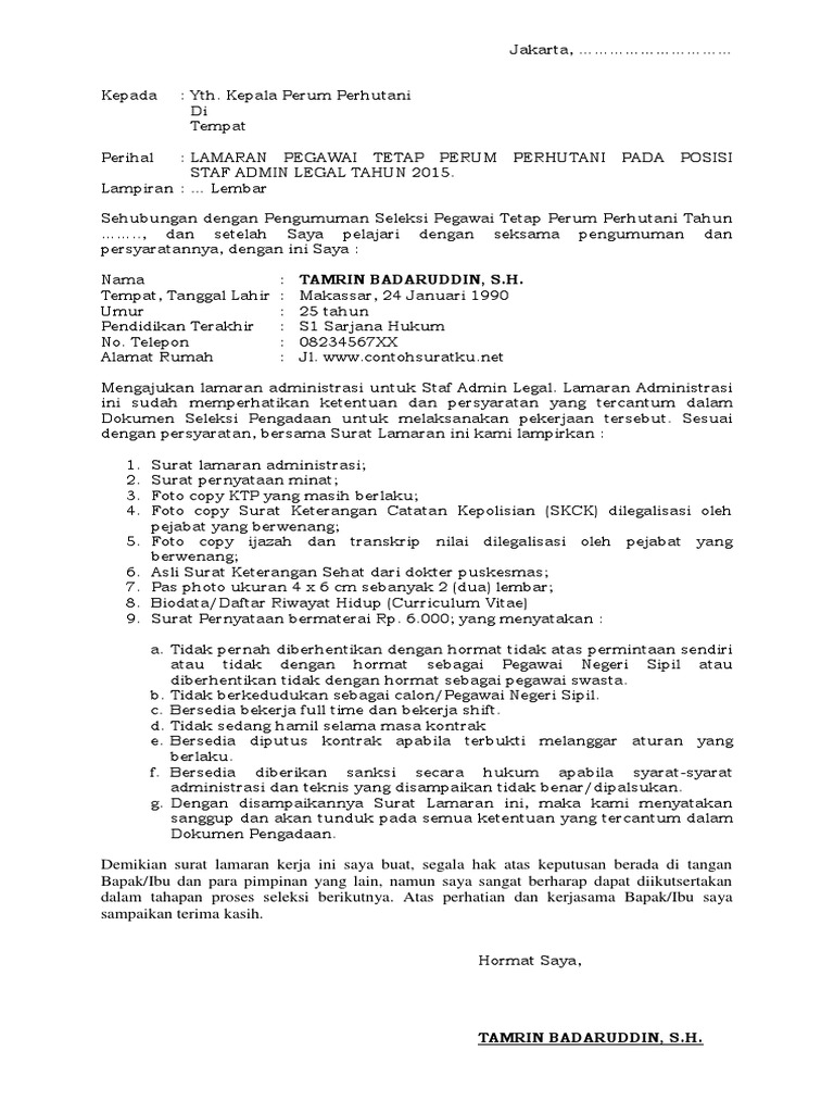 8 Contoh Surat Lamaran Kerja BUMN Terbaik Dan Terbaru File Word | PDF | Pengelolaan Keuangan & Uang