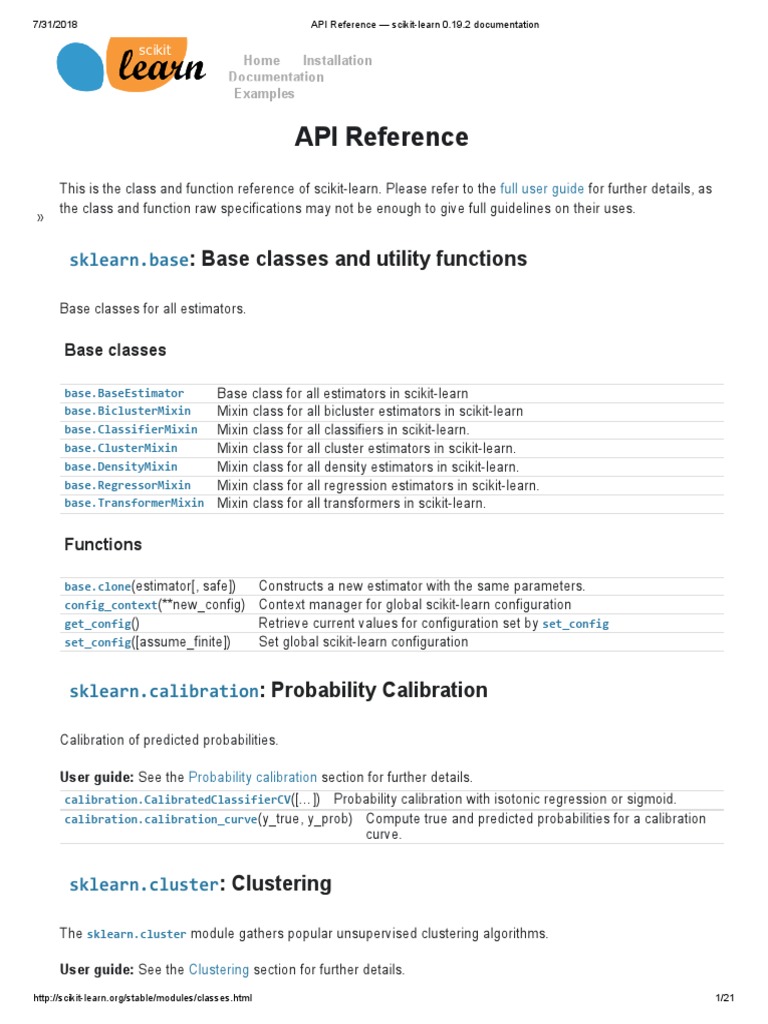 Api Reference Scikit Learn 0192 Documentation Pdf Principal Component Analysis