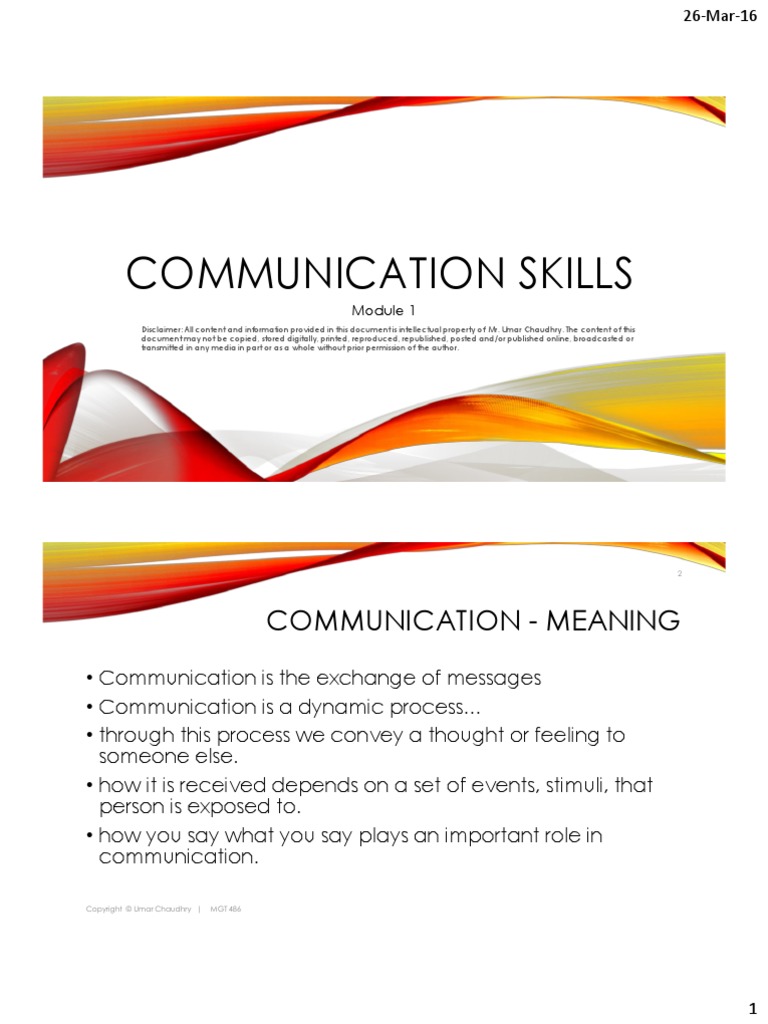 Communication Skills - Module 1 PDF | PDF | Body Language | Nonverbal ...