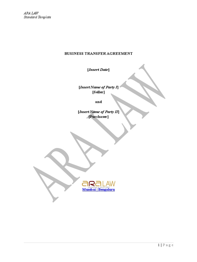 Business Transfer Agreement Template | PDF | Indemnity | Bankruptcy