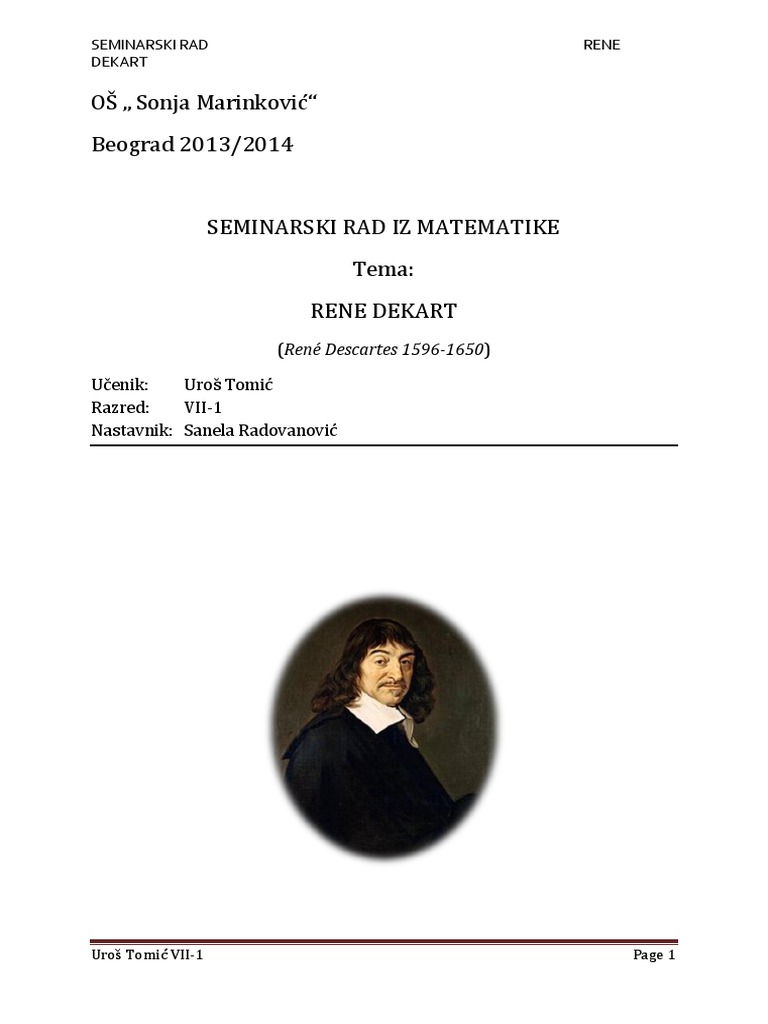 Rene Dekart Seminarski Rad | PDF