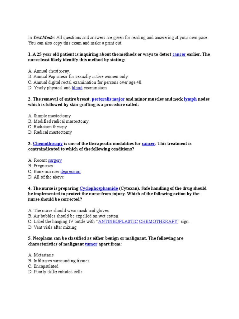 Cancer and Oncology Nursing NCLEX Practice Quiz 3 (25 Questions) | PDF ...