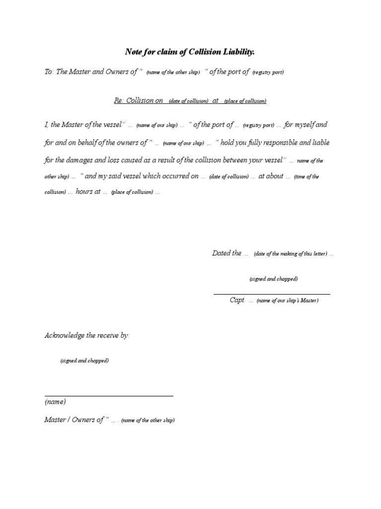 Collision Liability Claim Notice | PDF