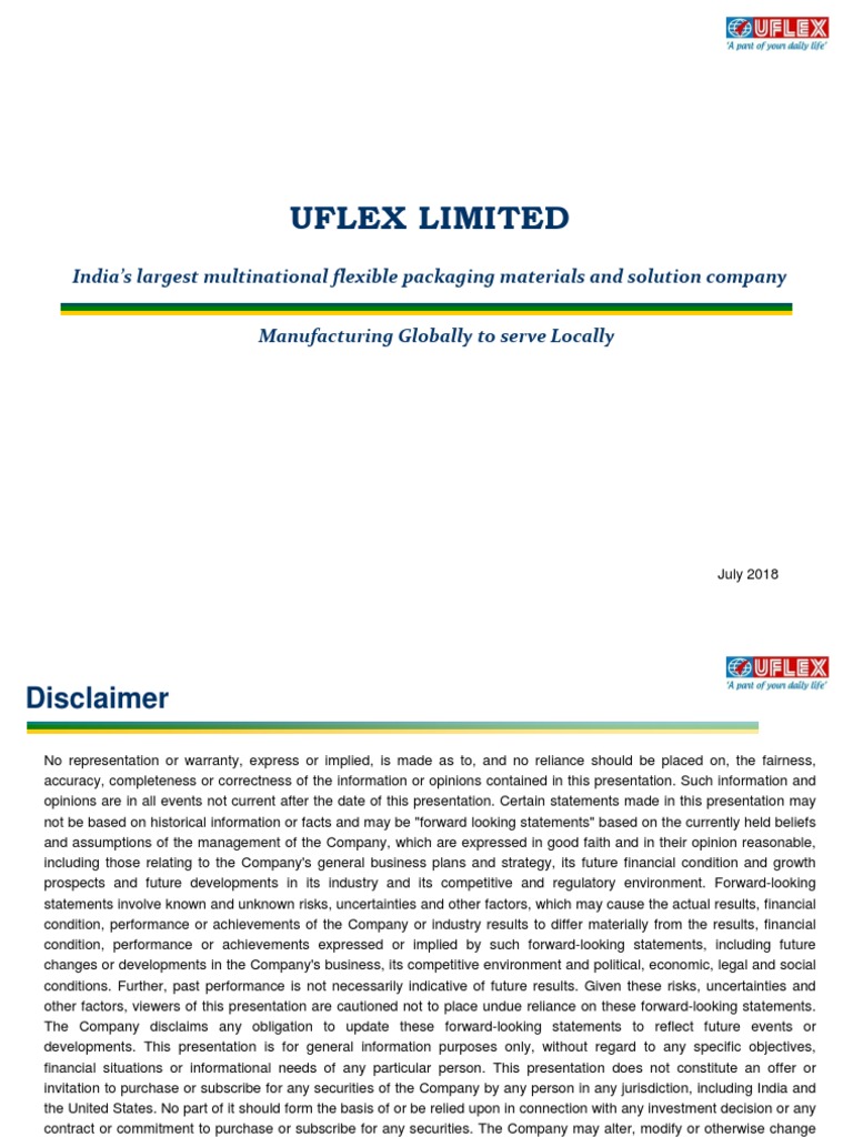 UFLEX's Global Flexible Packaging Solutions | PDF | Strategic ...