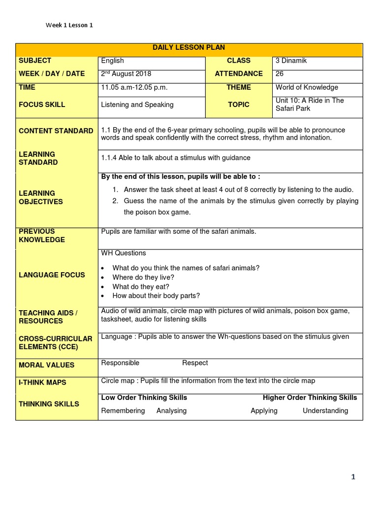 Week 1 Lesson 1 | PDF | Question | Lesson Plan