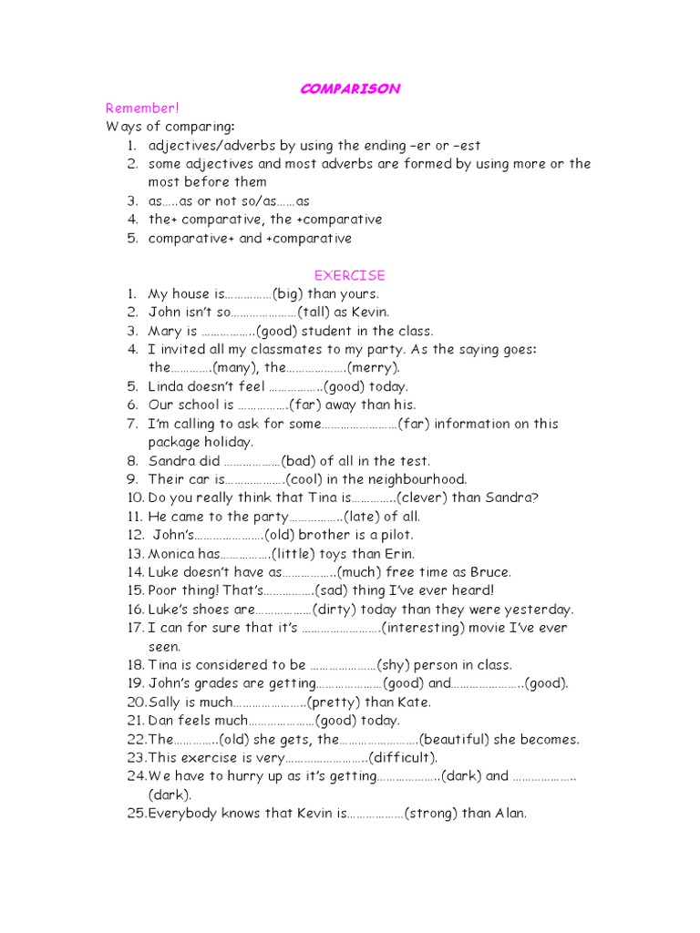 Degrees of Comparison Grammar Drills - 77160 | PDF | Language Arts ...