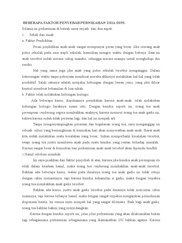 Faktor Faktor Penyebab Dan Dampak Pernikahan Dini Pdf