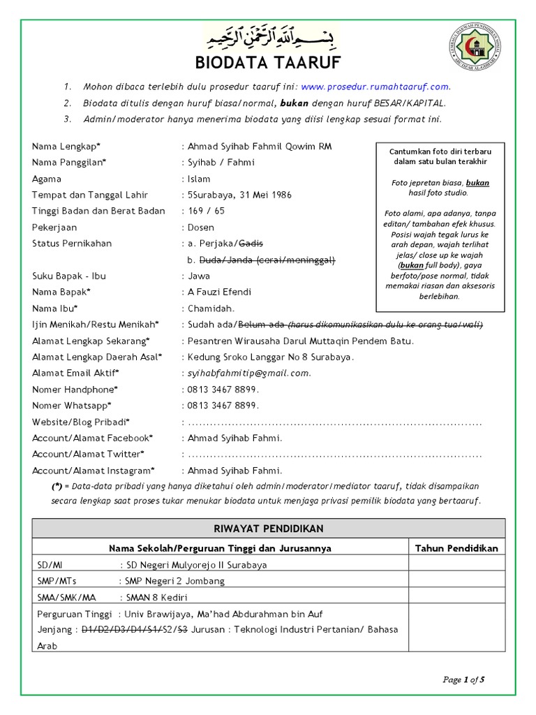 1-Form Ta'aruf - Workshop Pra-NIKAH | PDF