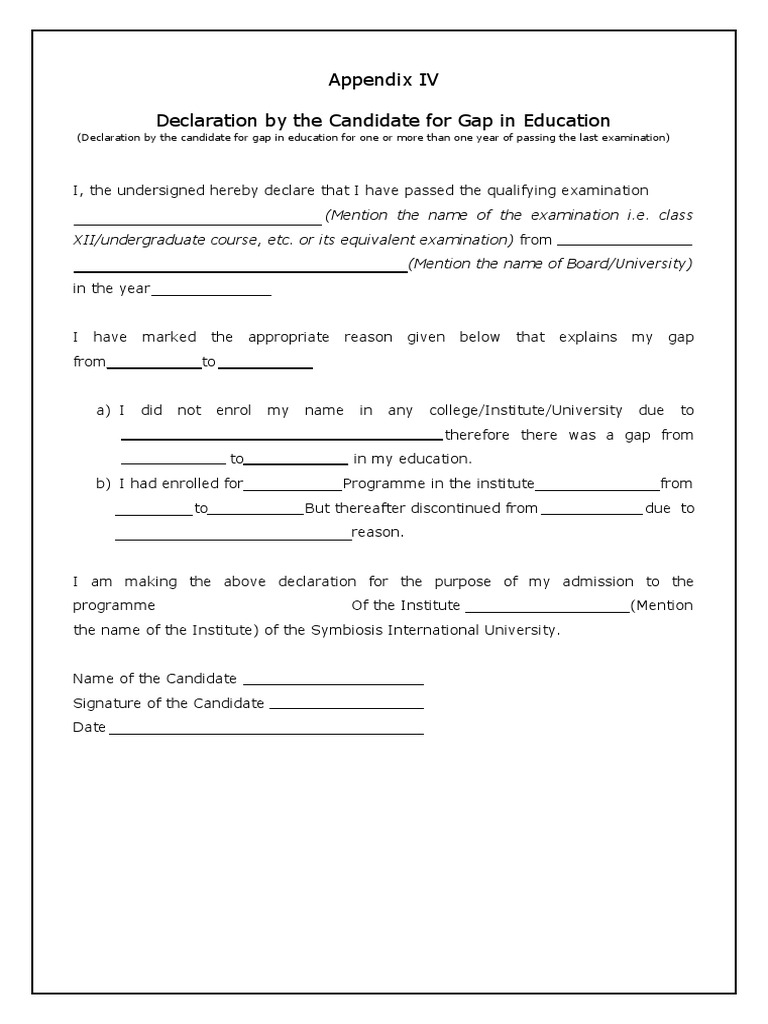 Appendix IV Declaration by The Candidate For Gap in Education | PDF