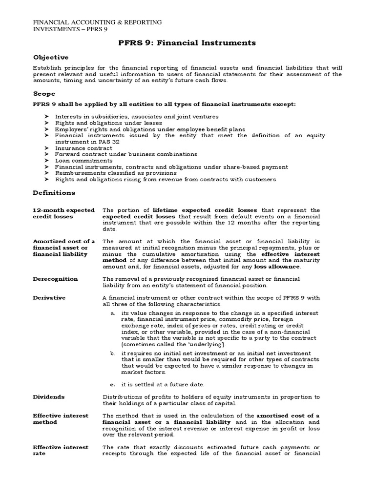NOTES on PFRS 9 Financial Instruments (1) | Dividend | Stocks