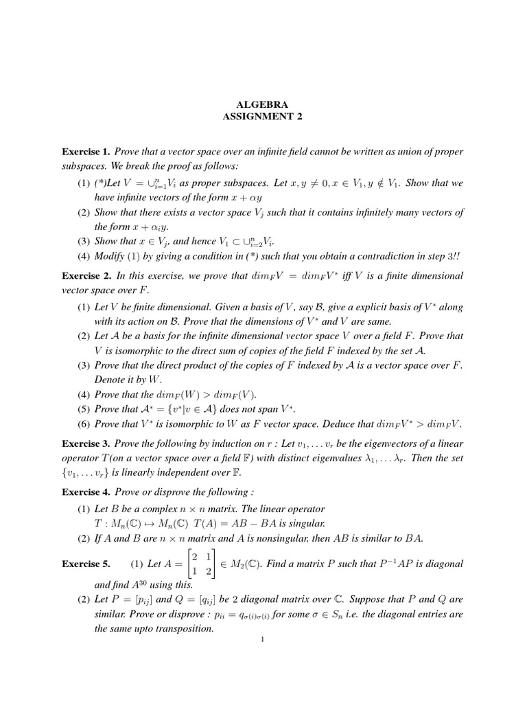 Linear Algebra Assignment 2 PDF | PDF | Eigenvalues And Eigenvectors | Basis (Linear Algebra)