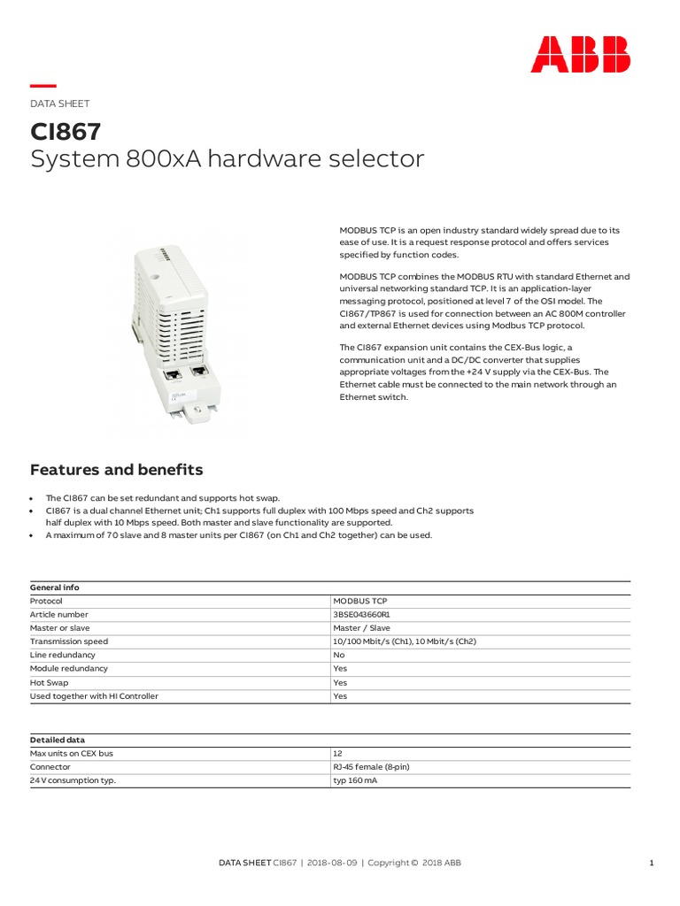 Product Ci867 Modbus TCP | PDF | Ethernet | Computer Networking