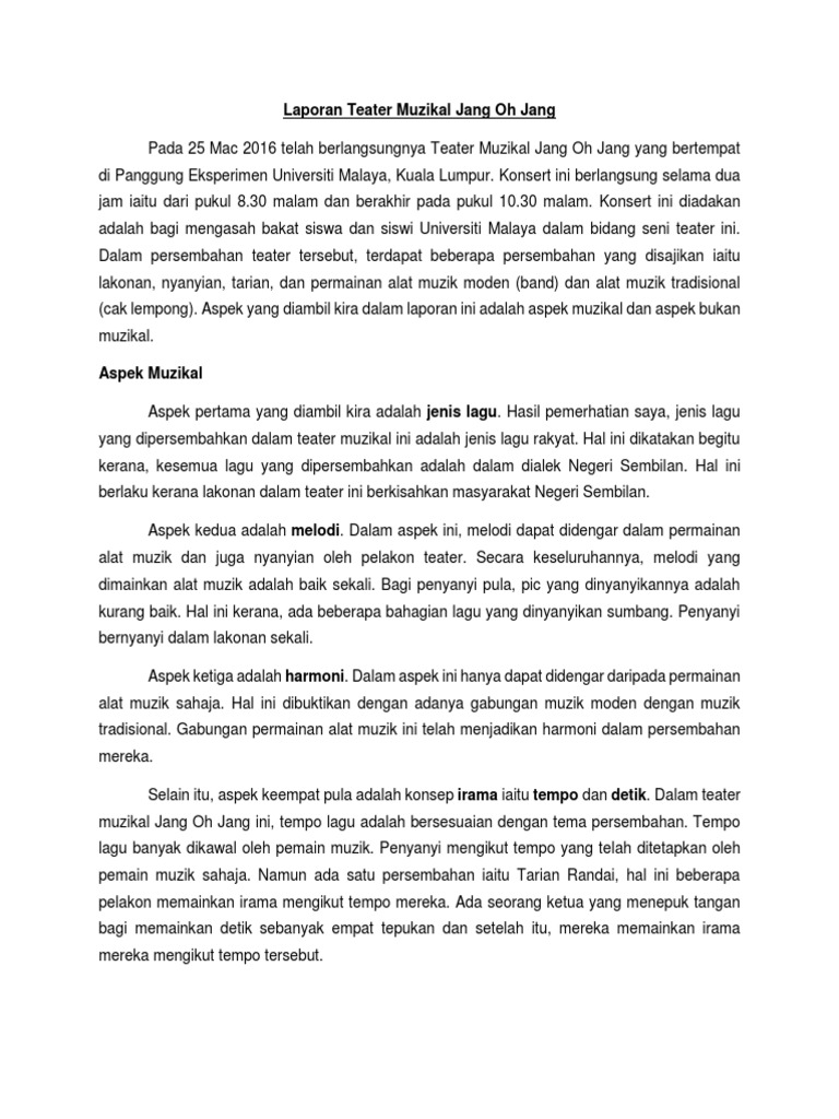 Laporan Teater Muzikal Jang Oh Jang | PDF
