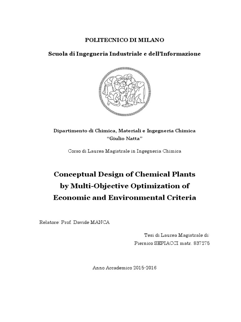 Conceptual Design of Chemical Plants by Multi-Objective Optimization of ...