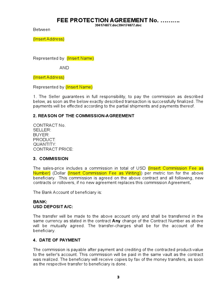 Fee Protection Agreement Template | PDF | Financial Transaction ...