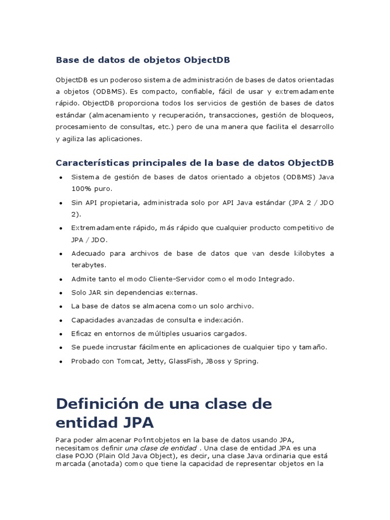 Introducción a ObjectDB y JPA | PDF | Objeto (informática) | Java (lenguaje de programación)