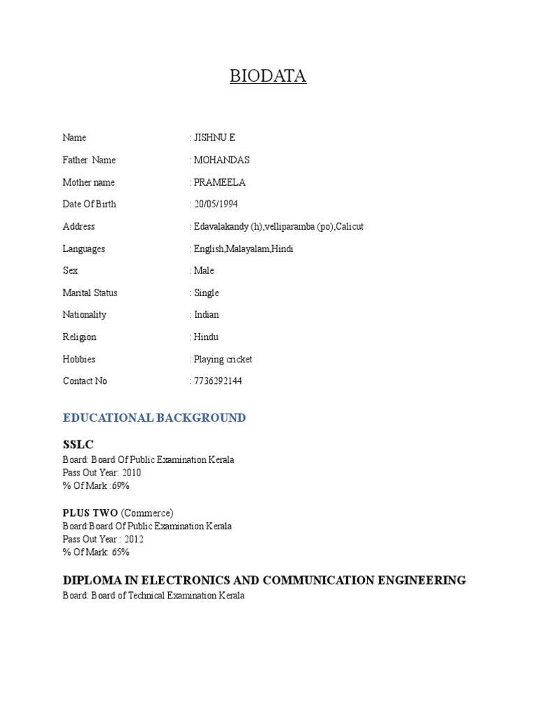 Biodata: Educational Background | PDF