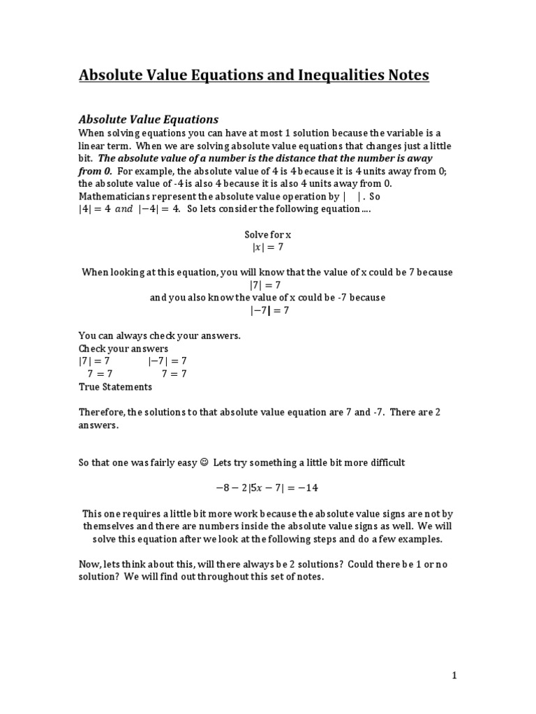 Solving Absolute Value Inequalities | PDF | Inequality (Mathematics ...