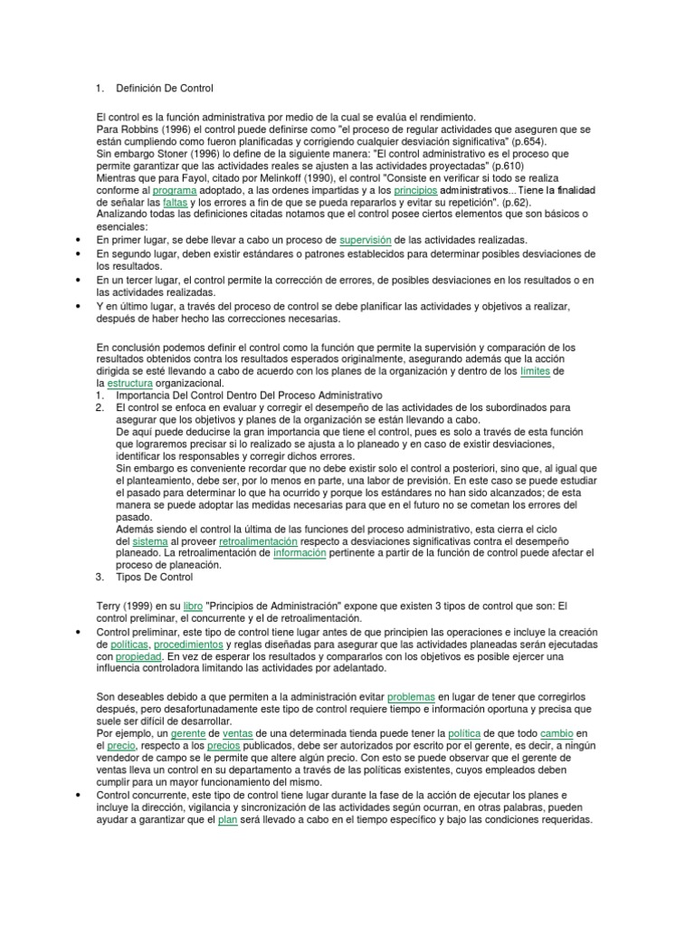 Definición de Control | PDF | Calidad (comercial) | Toma de decisiones