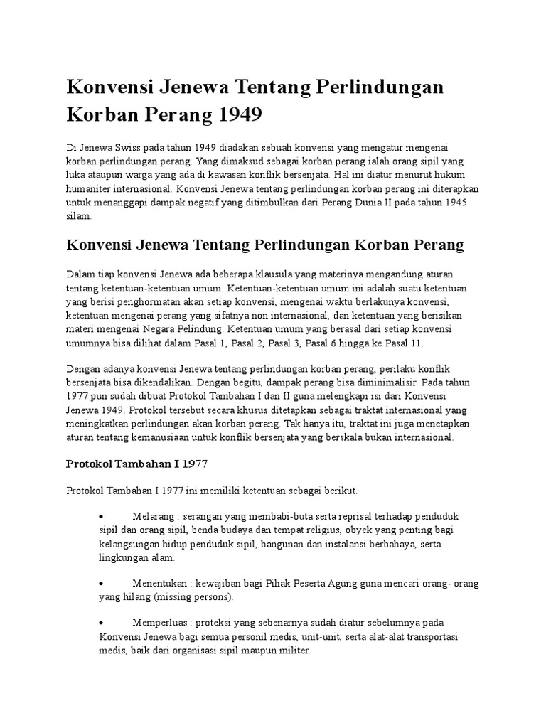 Konvensi Jenewa Tentang Perlindungan Korban Perang 1949 | PDF