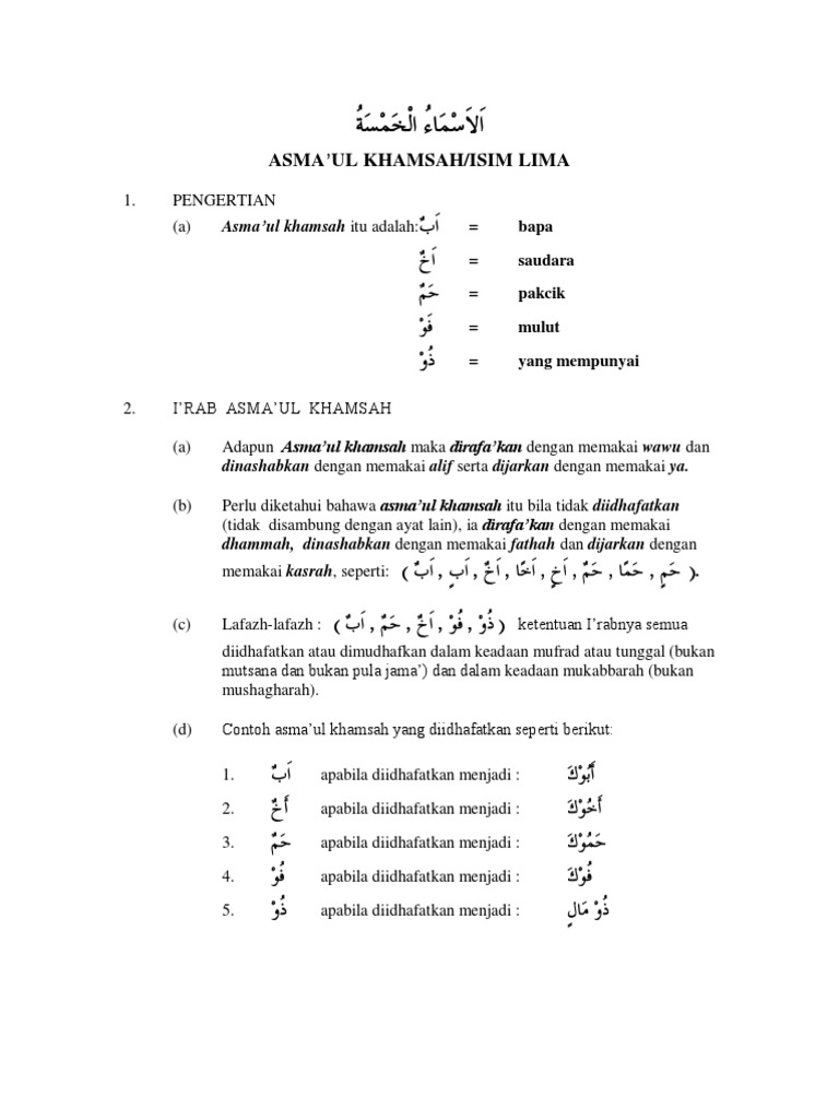 Asmaul Khamsah-1 | PDF