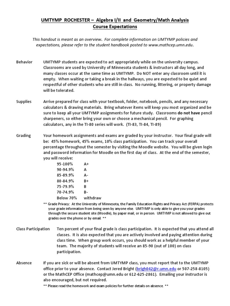 UMTYMP RCH Expectations | PDF | Academic Dishonesty | Behavior Modification