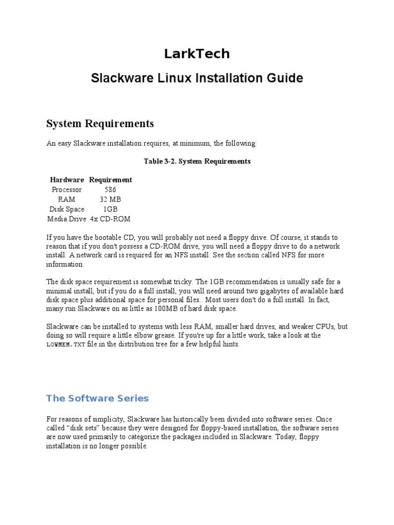 Larktech Slackware Linux Installation Guide: System Requirements | PDF ...