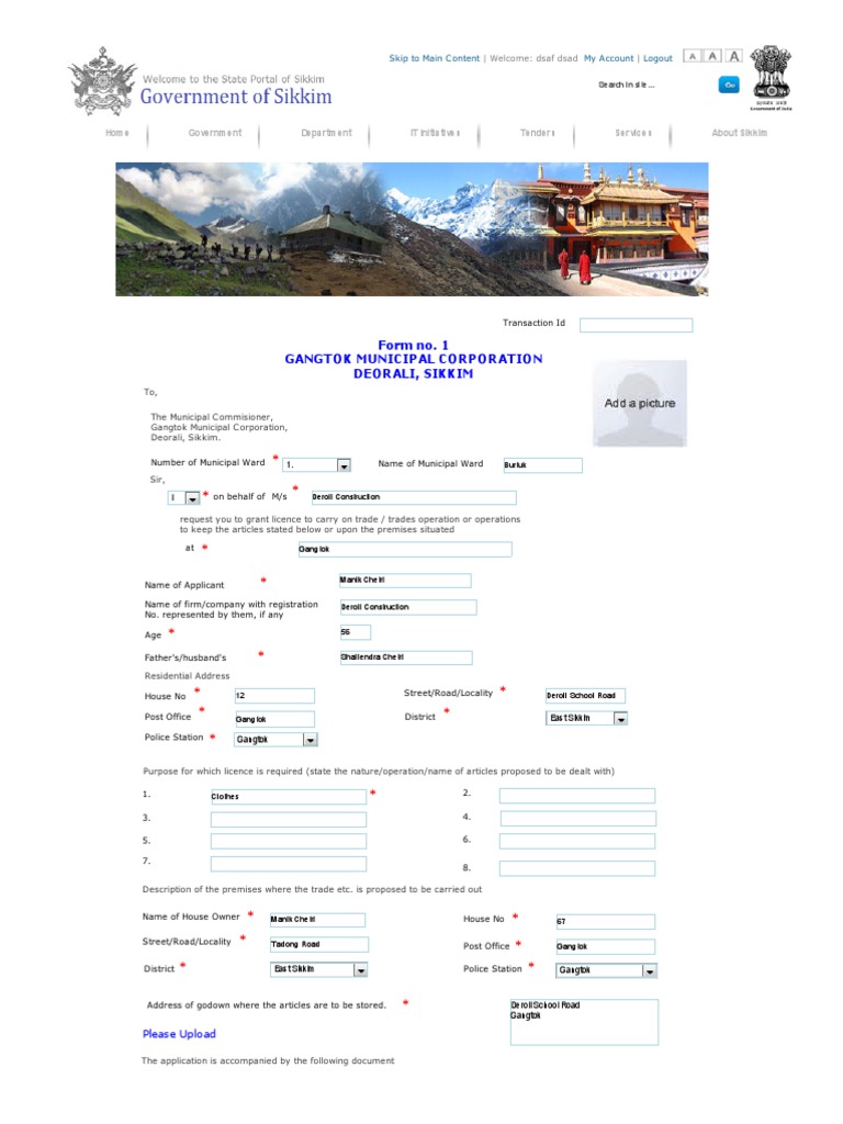 Form No. 1 Gangtok Municipal Corporation Deorali, Sikkim | PDF ...