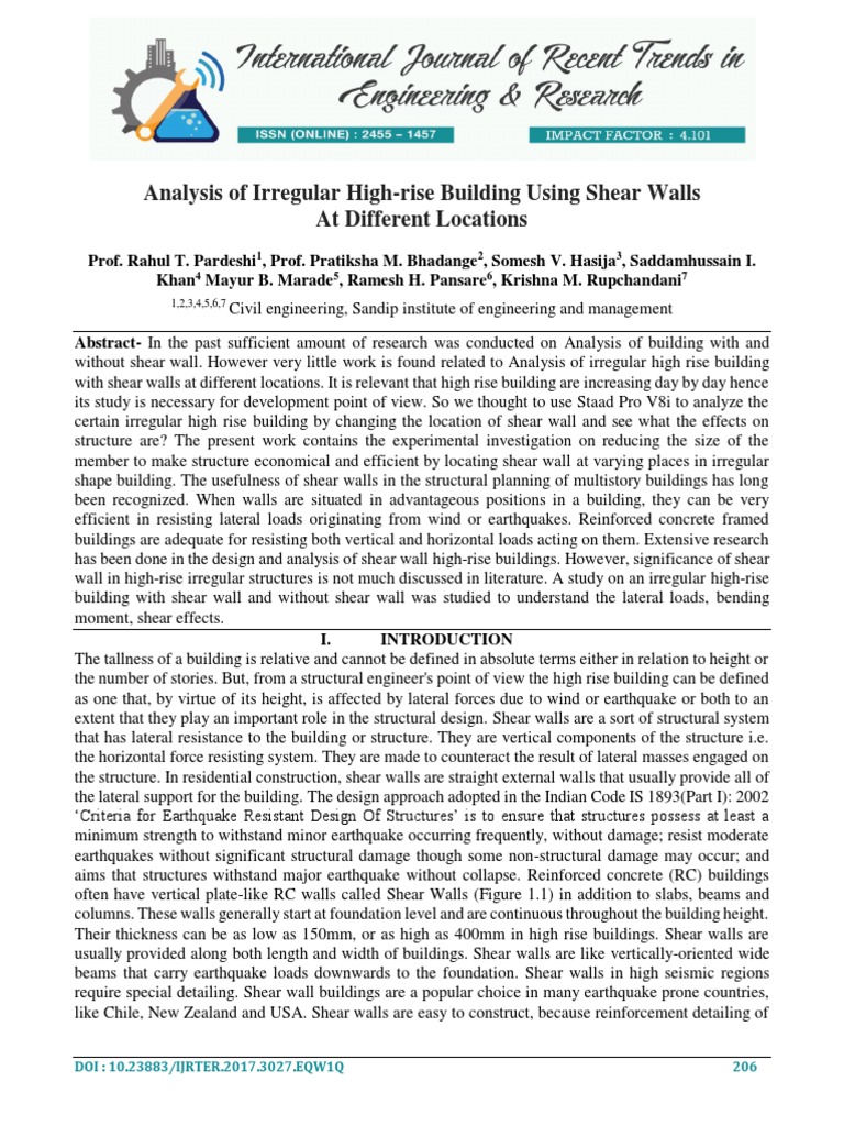 Analysis of High Rise Irregular Shape Building With Shear Wall at ...