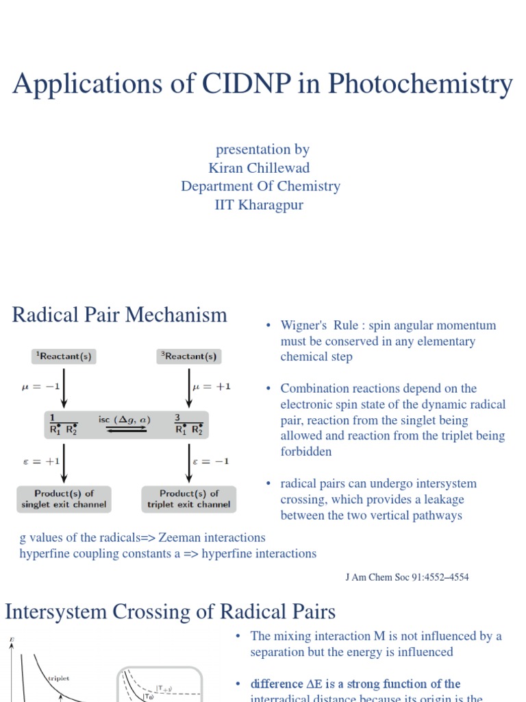 Applications of CIDNP in Photochemistry | PDF | Electron Paramagnetic ...