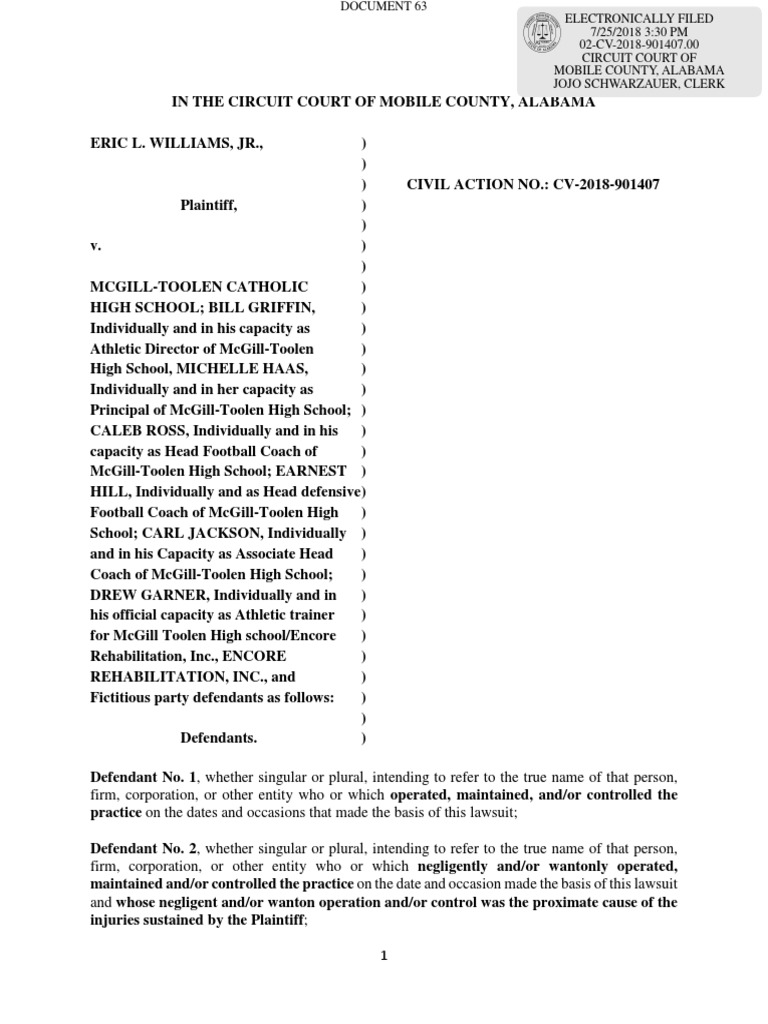 Amended Complaint | PDF | Negligence | Concussion