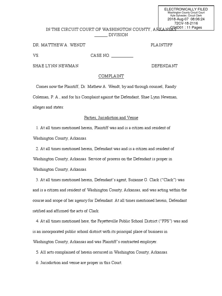 Matthew Wendt Vs Shae Newman | PDF | Damages | Lawsuit