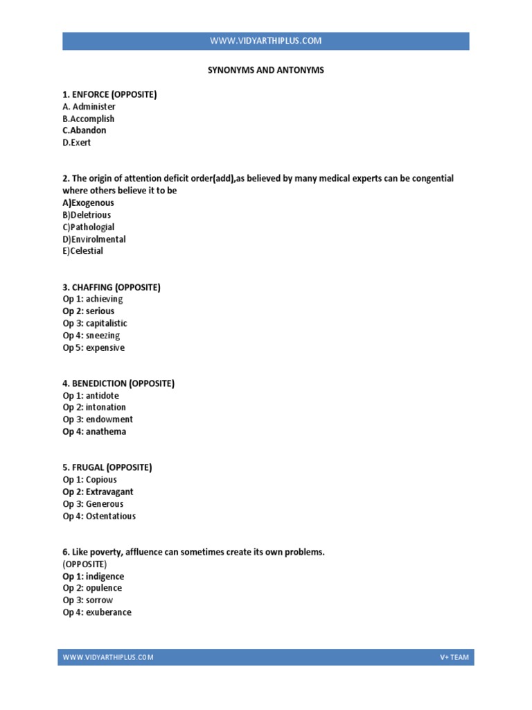 Synonyms and antonyms word test | PDF