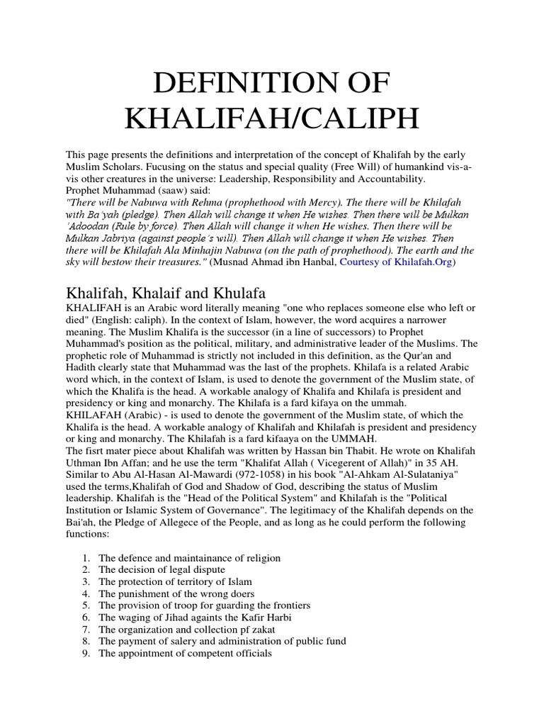 Definition of Khalifah and Caliph Explained | PDF | Caliphate ...