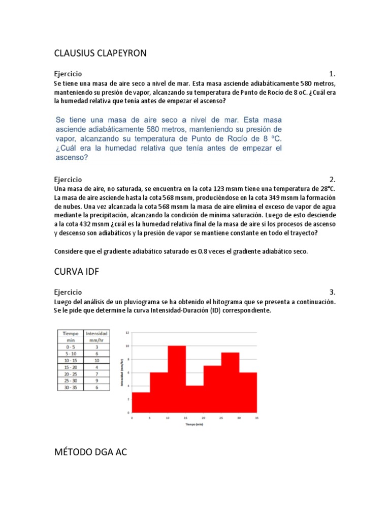 Ejercicios Hidro | PDF | Precipitación | Meteorología