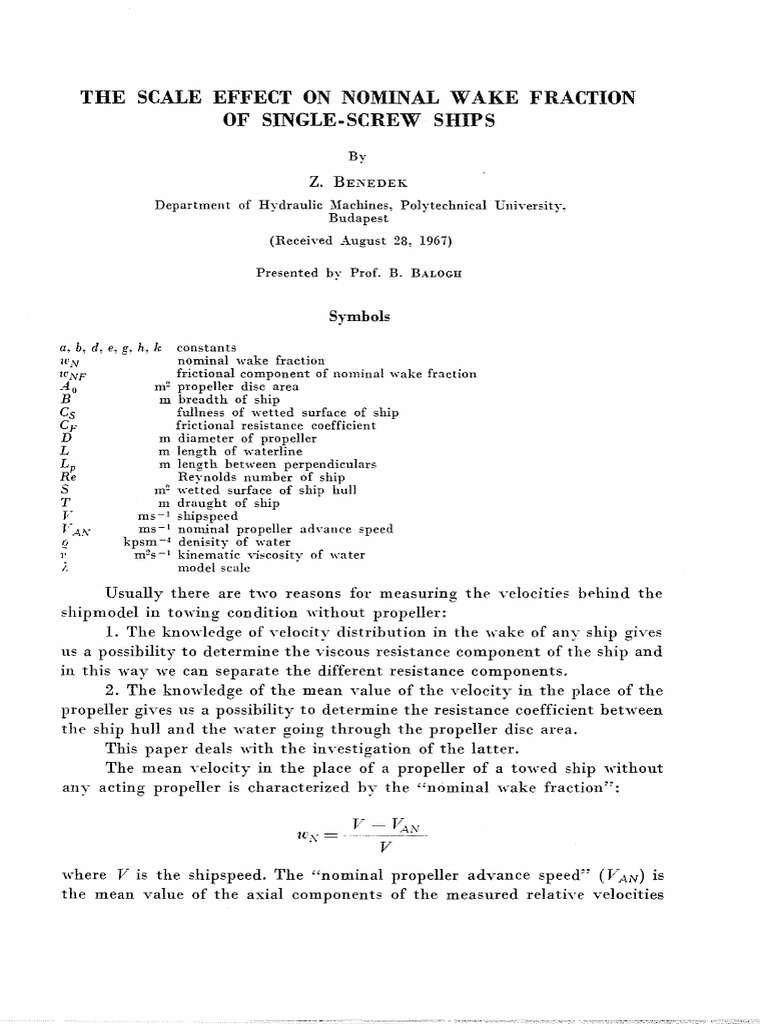 The Scale Effect On Nominal Wake Fraction OF: Single Screw Ships | PDF ...