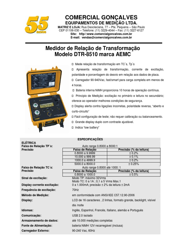 Medidor de Relacao de Transformacao AEMC DTR 8510 | Informática ...