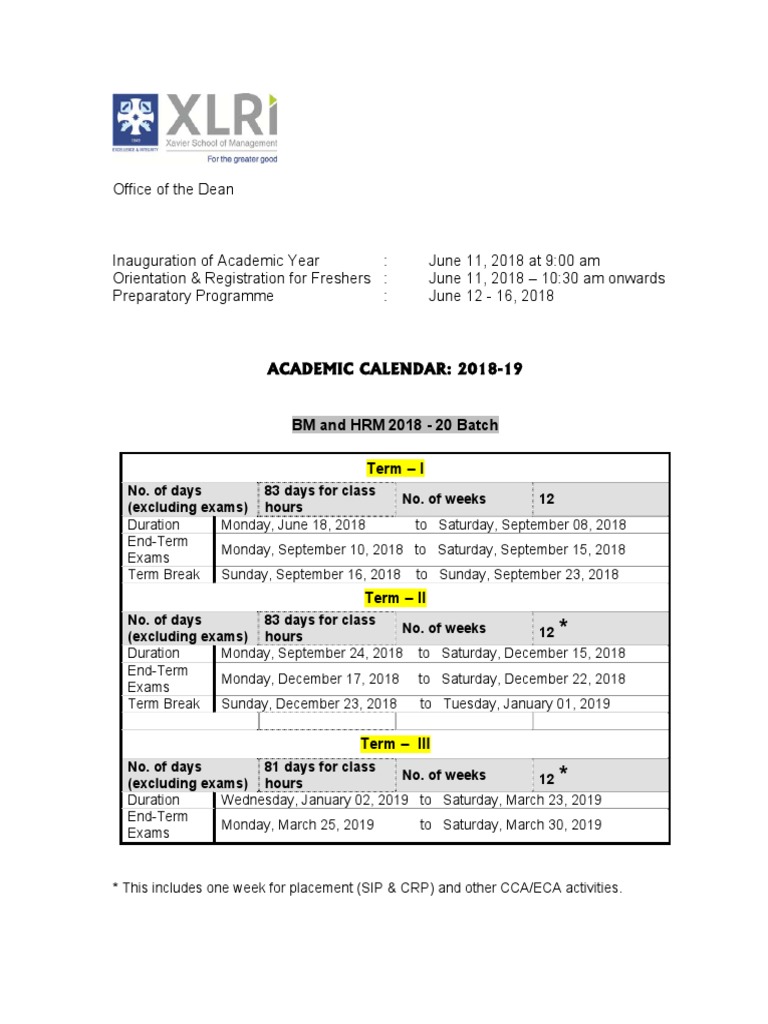 2018-19 Academic Calendar Overview | PDF
