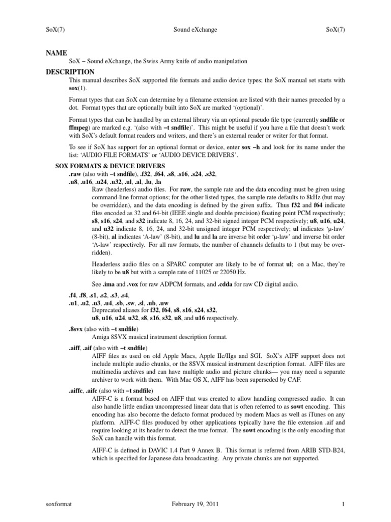Sox Format | PDF | Mp3 | Data Compression