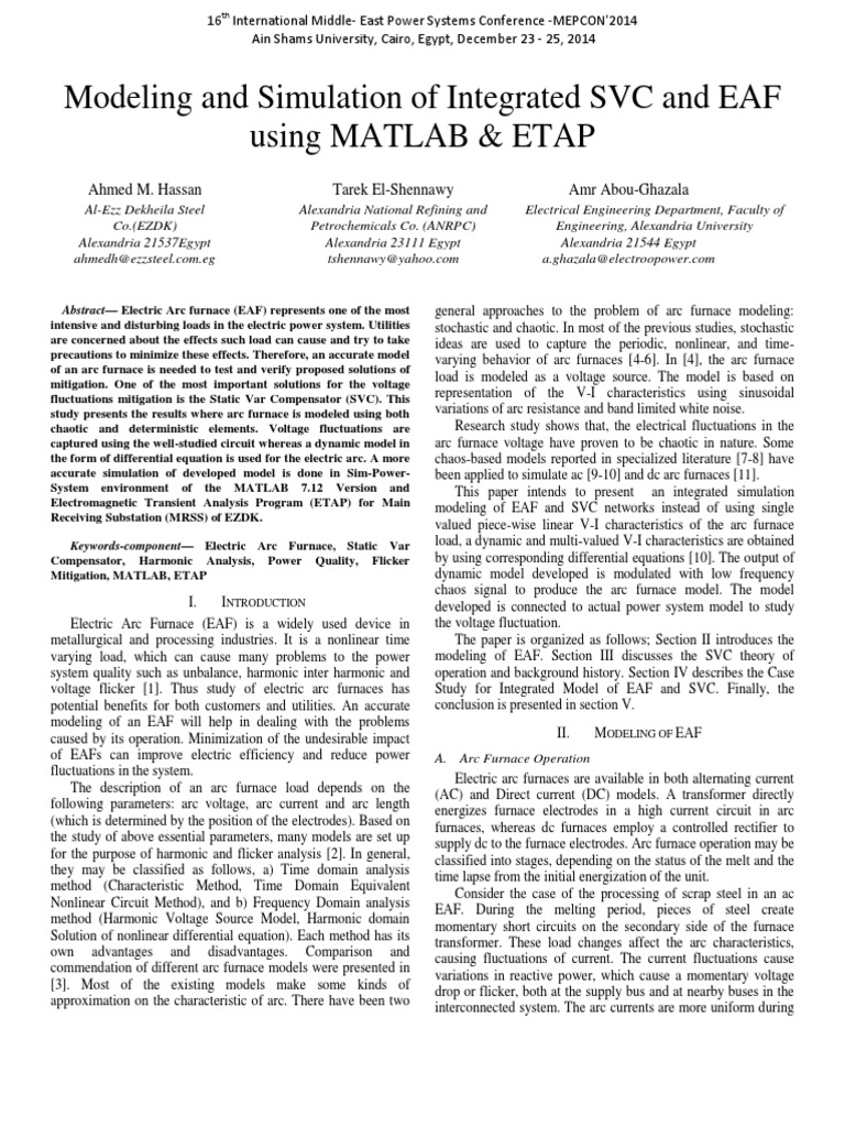 Modeling and Simulation of Integrated SVC and EAF Using MATLAB & ETAP | PDF | Chaos Theory ...